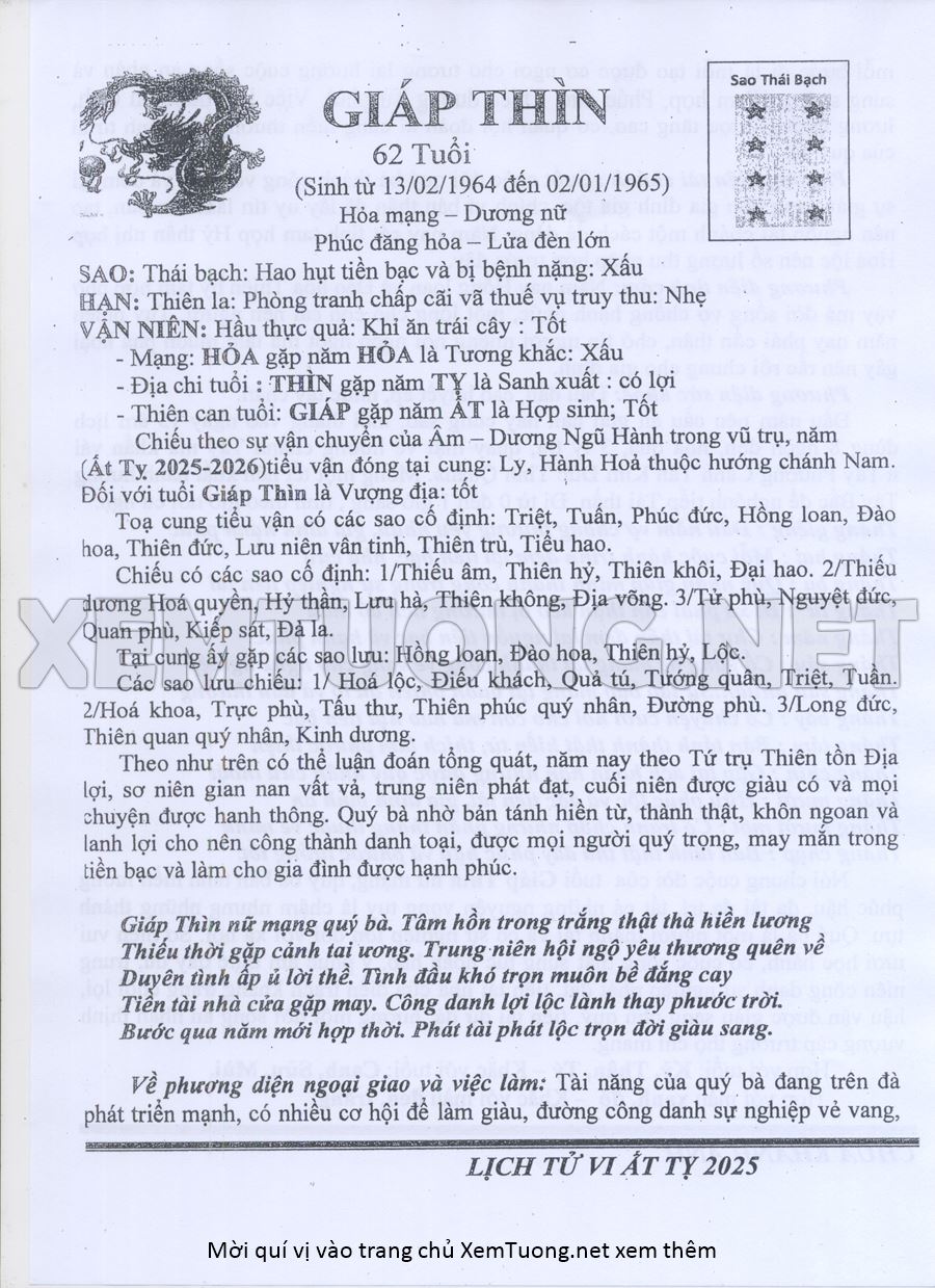Tu Vi Nam At Ty 2025 mang nu GIAP THIN